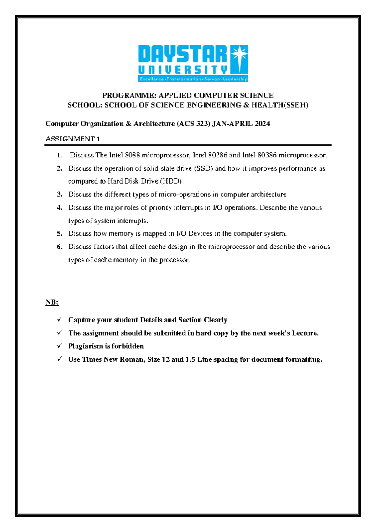 ACS 323 Assignment 1 - goood - PROGRAMME: APPLIED COMPUTER SCIENCE ...