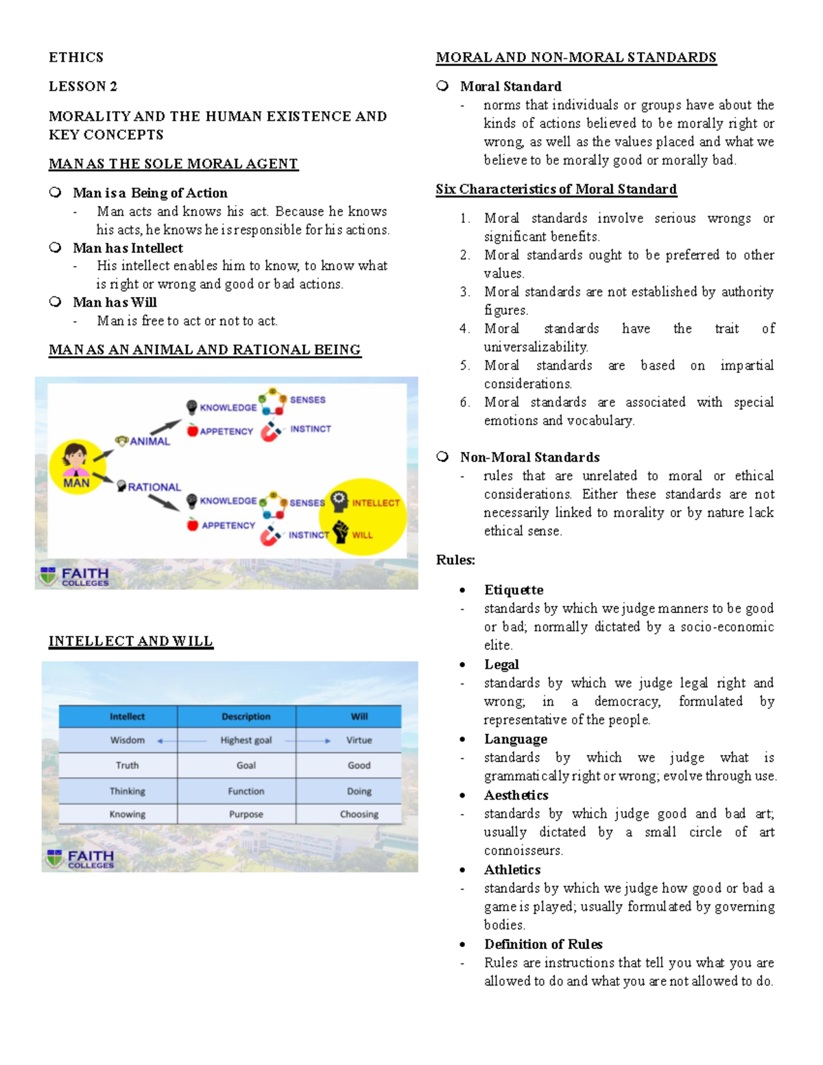 Ethics - Lesson 2 - Morality, Standards & Dilemmas Notes - Studocu
