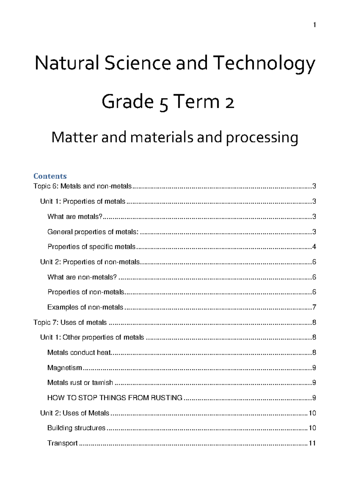 Natural Science & Tech Grade 5 Term 2: Matter & Materials Notes - Studocu
