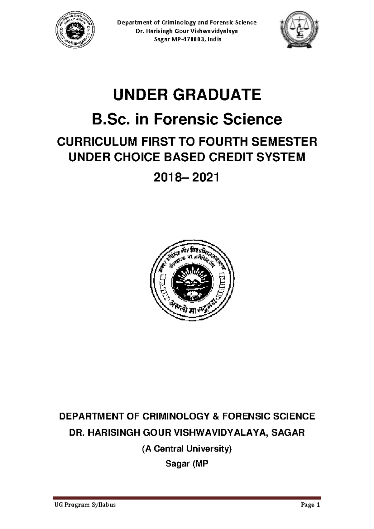 B.Sc. Forensic Science Curriculum: Criminology & Forensic Sciences ...