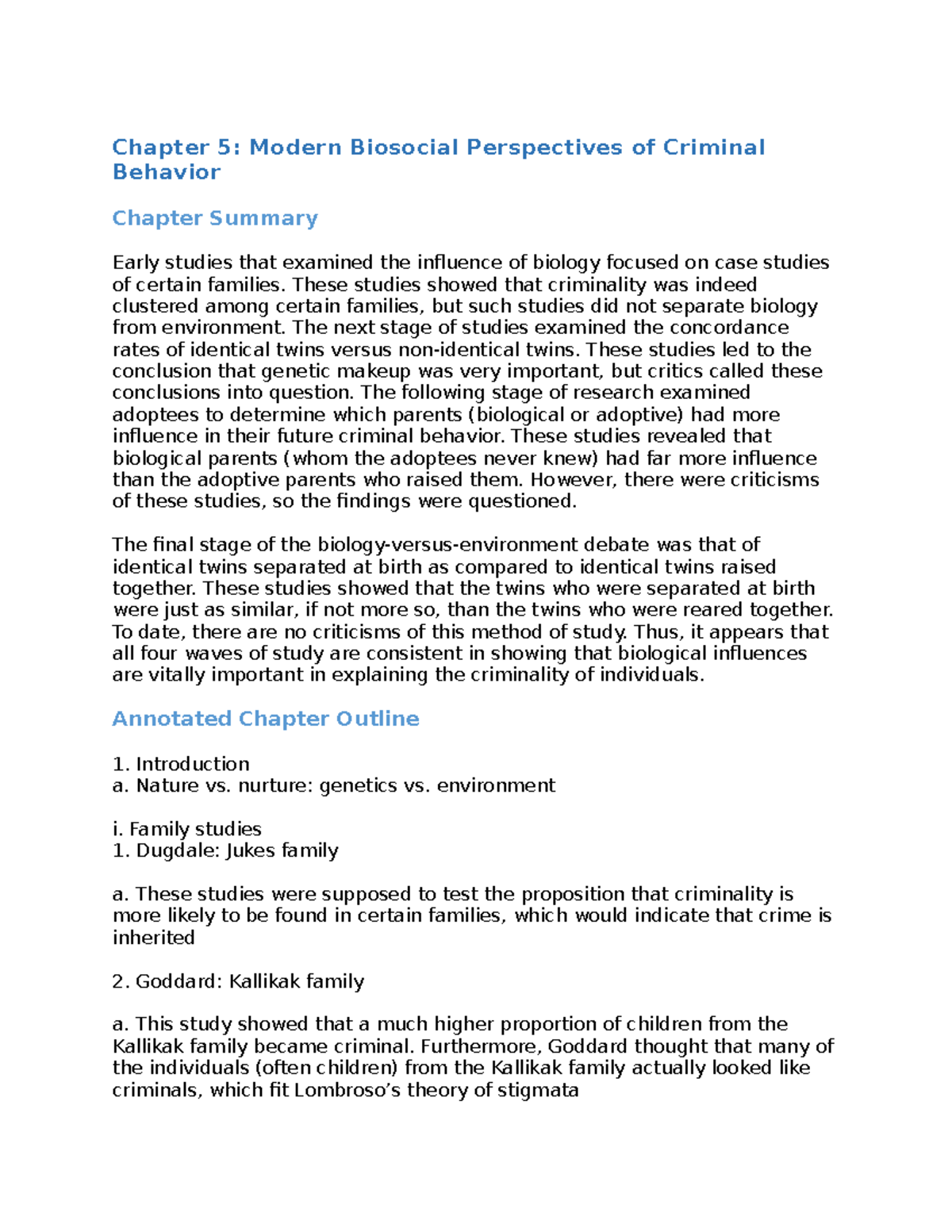 Ch.5 crju370 - biosocial perspectives of criminal behavior, nature vs ...