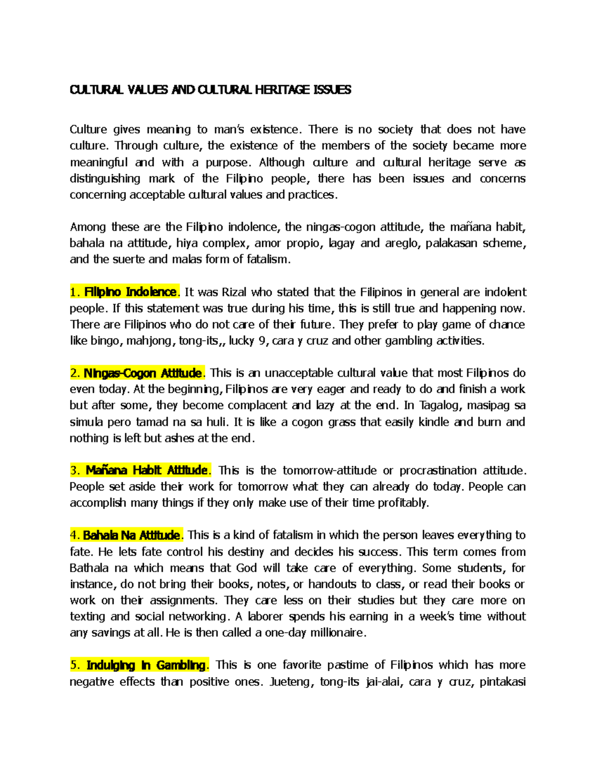 Cultural Values and Heritage Issues: A Comprehensive Overview - Studocu