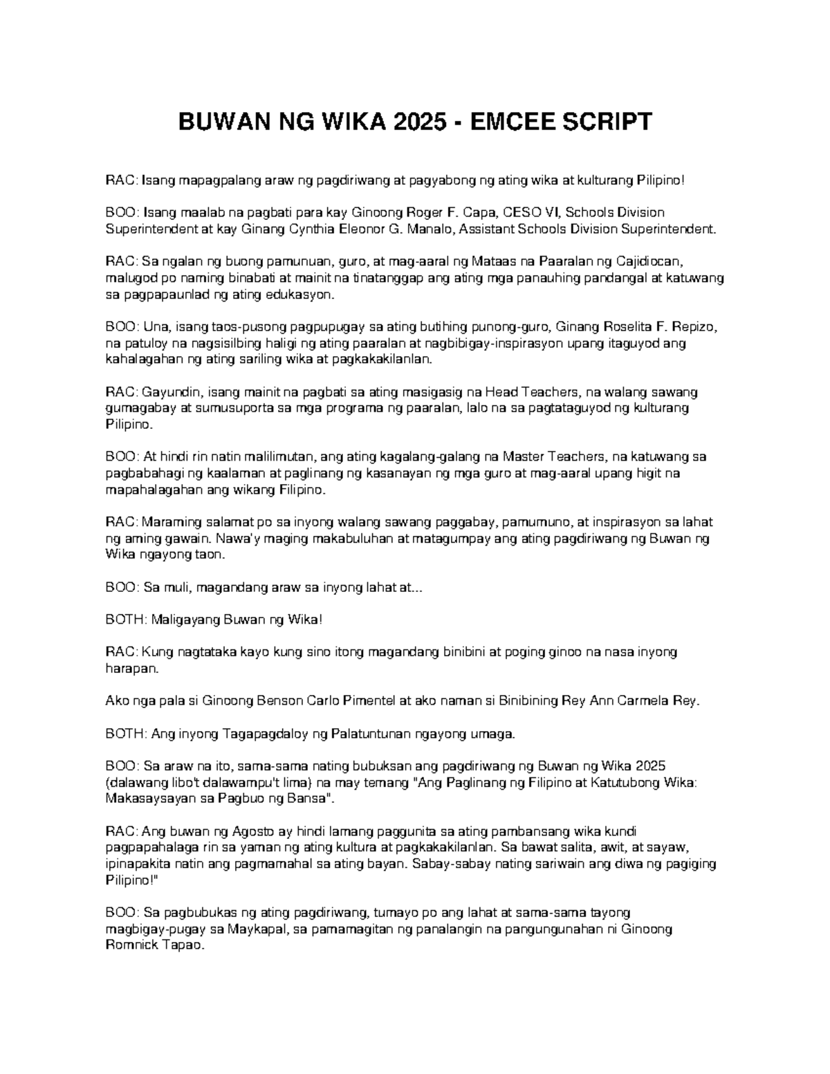 Buwan ng Wika 2025 Emcee Script: Pagdiriwang ng Kulturang Pilipino ...
