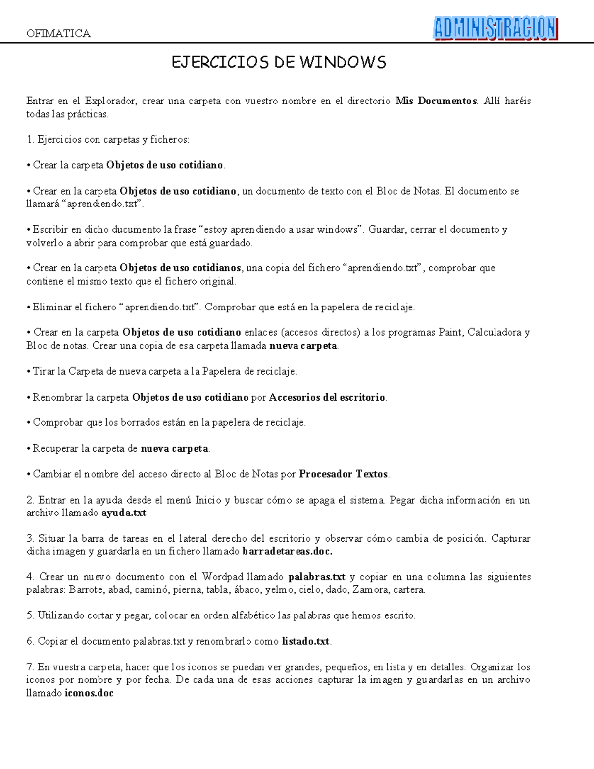Ejercicios de Windows - OFIMATICA Prácticas y Tareas Básicas - Studocu