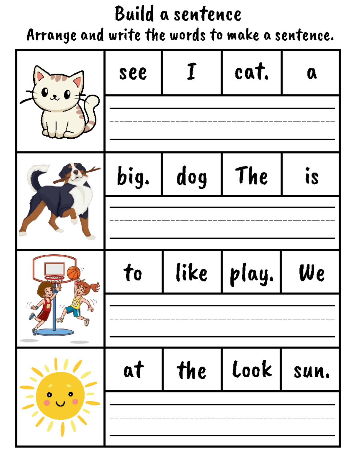 Build Sentences: Word Arrangement Practice for Kids - Studocu