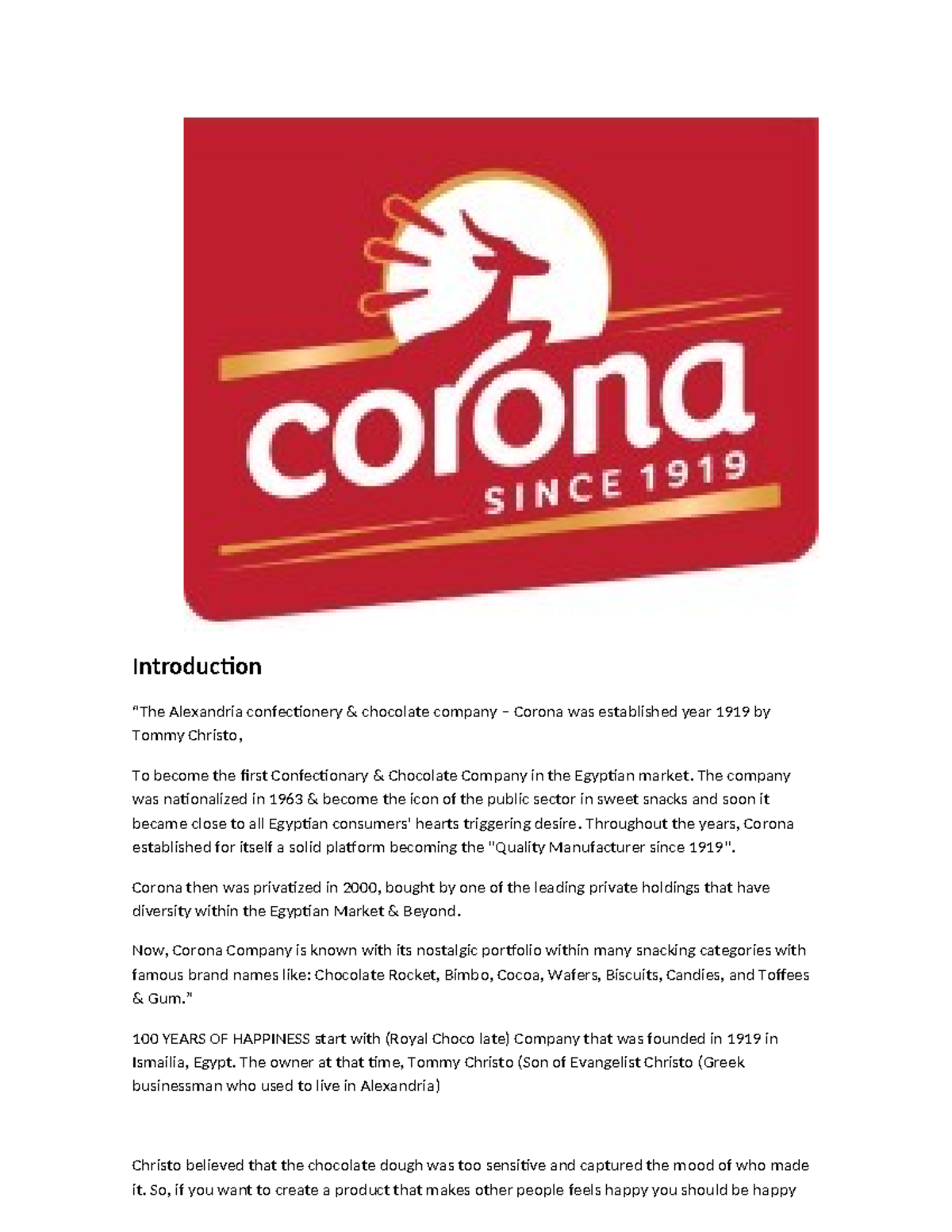 COR 101: Case Study on Corona Confectionery's 100-Year Journey - Studocu