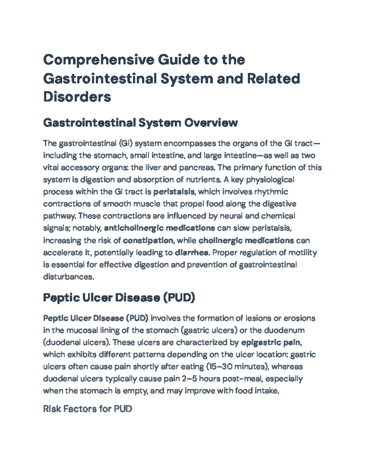 Comprehensive Study Guide on GI Disorders & Treatments (MED 101) - Studocu
