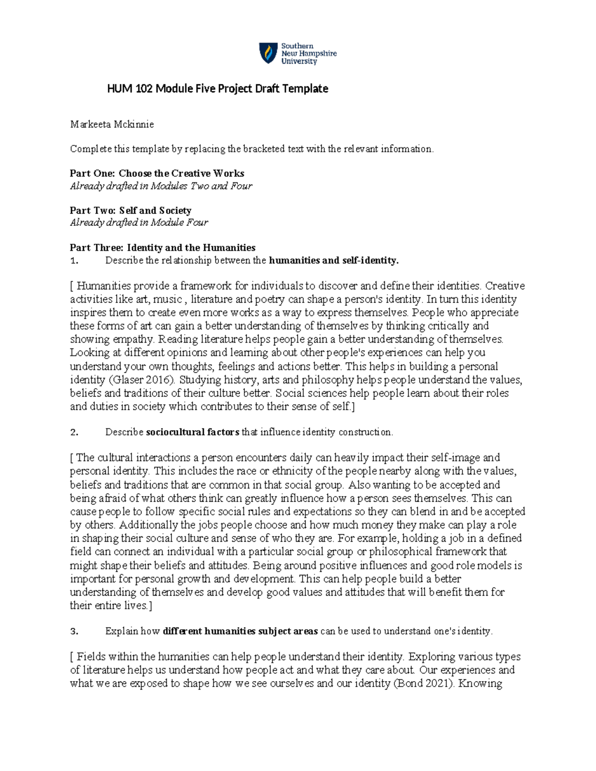 HUM 102 Module Five Project Draft Template - HUM 102 Module Five ...