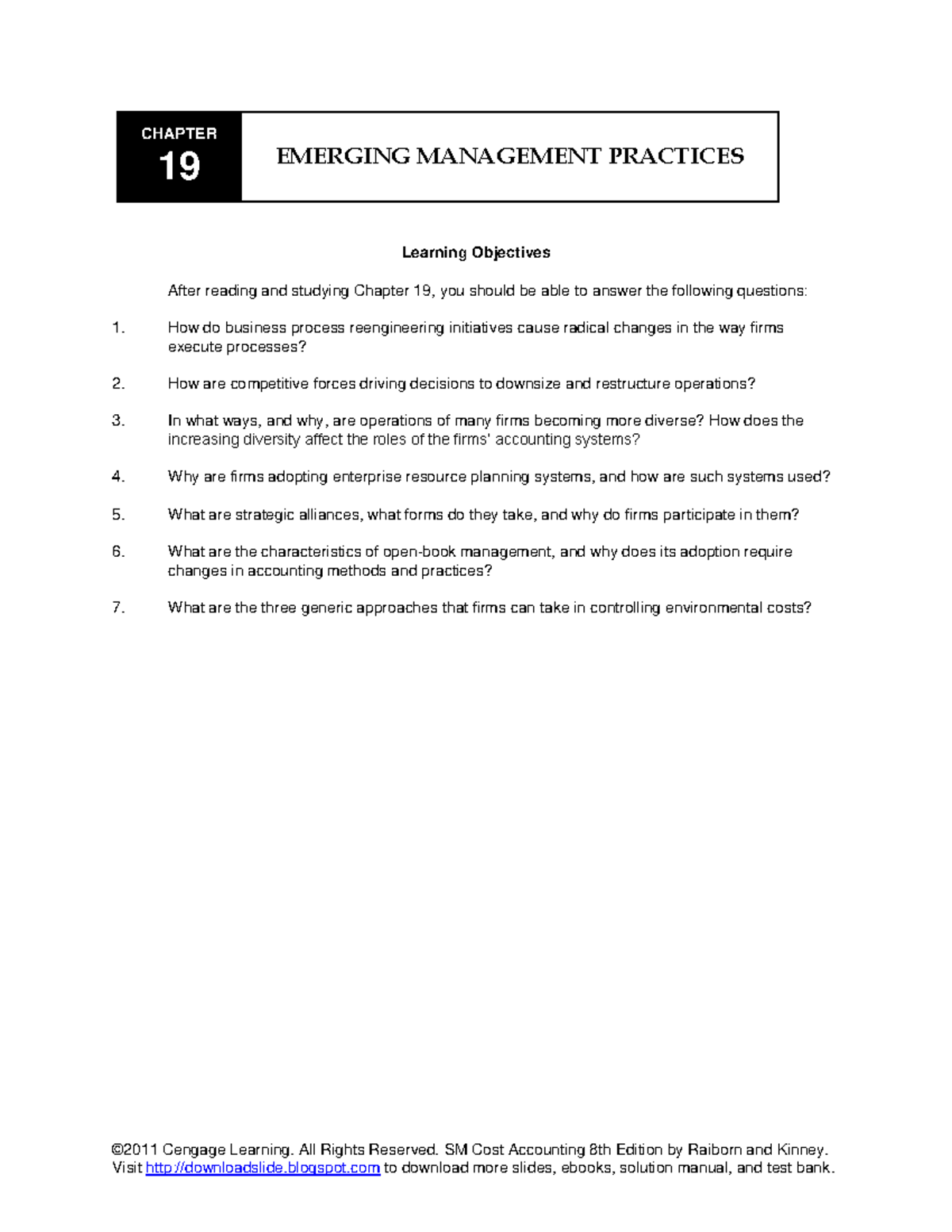 Kinney 8e IM Ch 19 - Emerging Management Practices in Cost Accounting ...