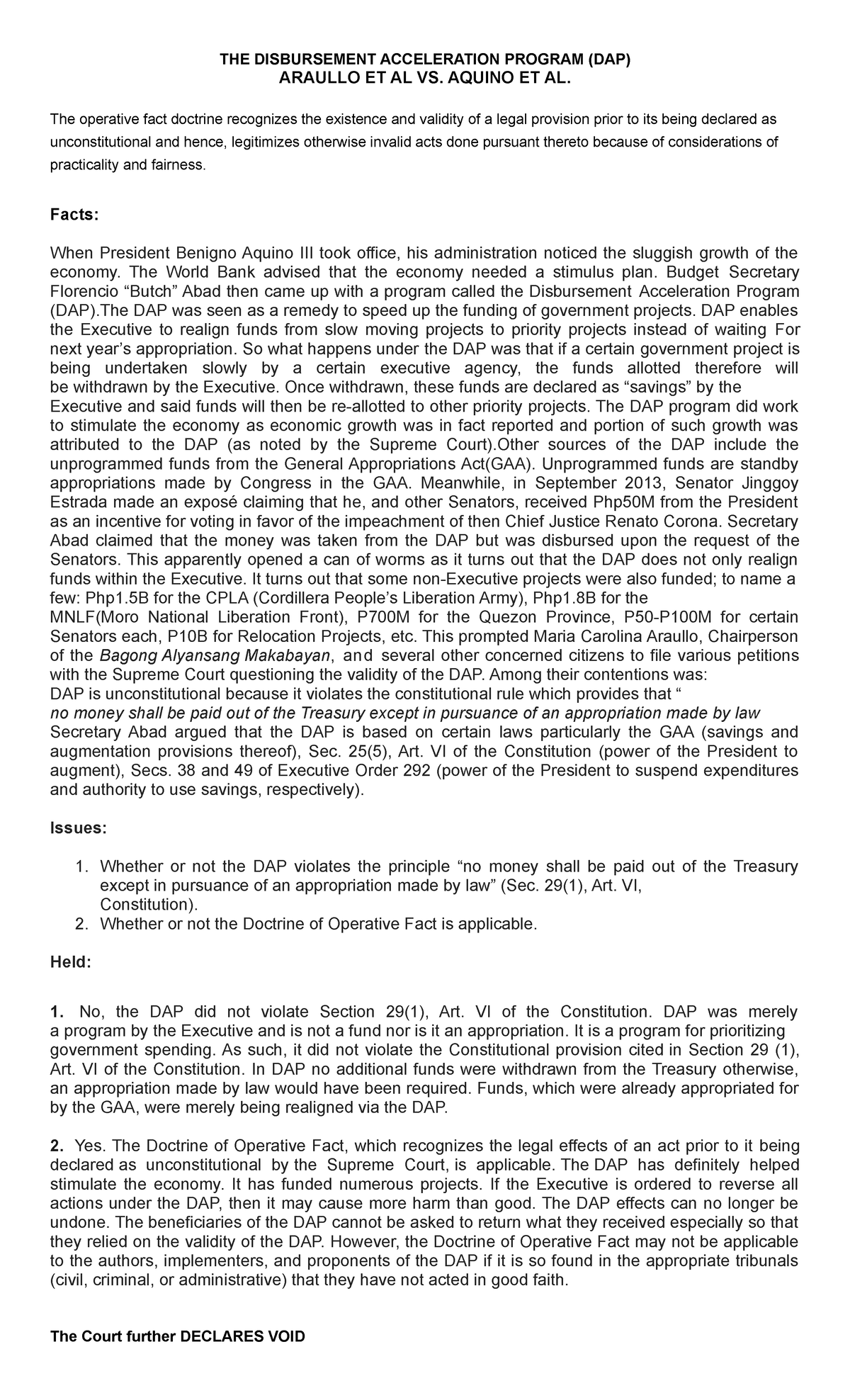 Araullo vs Aquino Digest - THE DISBURSEMENT ACCELERATION PROGRAM (DAP) ARAULLO ET AL VS. AQUINO ...