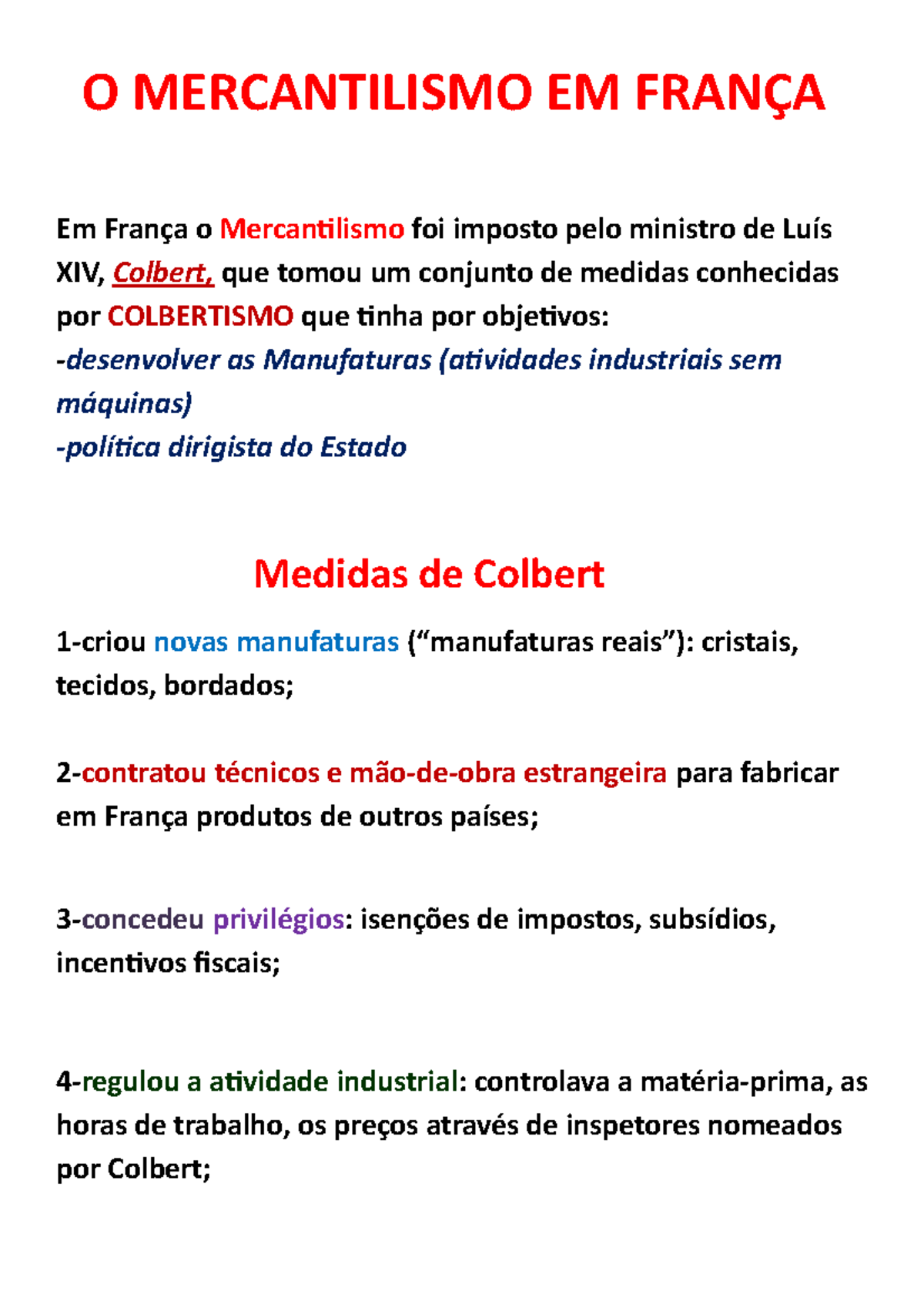 Mercantilismo em França: Análise das Medidas de Colbert 2-O - Studocu