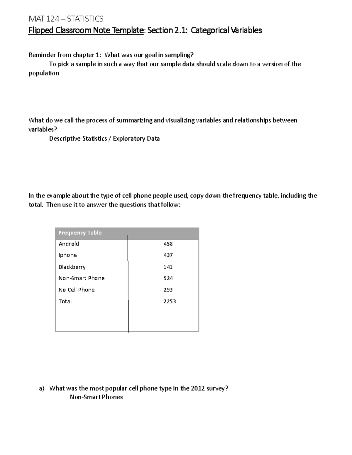 MAT 124 STATISTICS: Flipped Classroom Notes on Categorical Variables ...