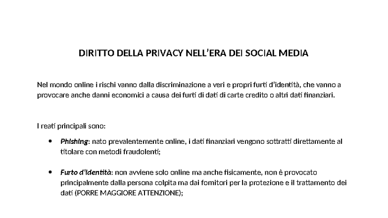 DIRITTO DELLA PRIVACY DEI SOCIAL MEDIA: Rischi e Protezioni - Studocu