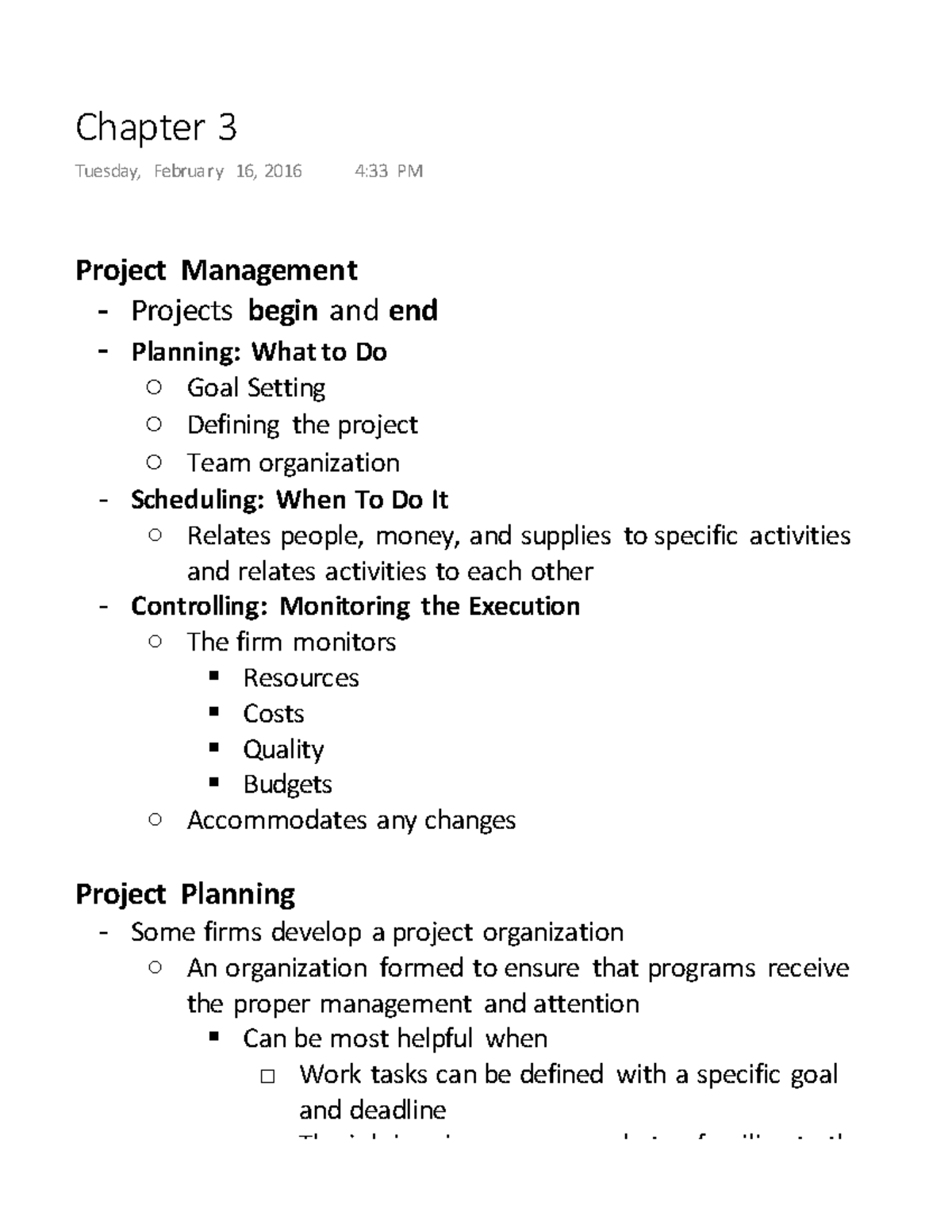 OPER 2p91 - Chapter 3 - Projects begin and end Goal Setting Defining ...