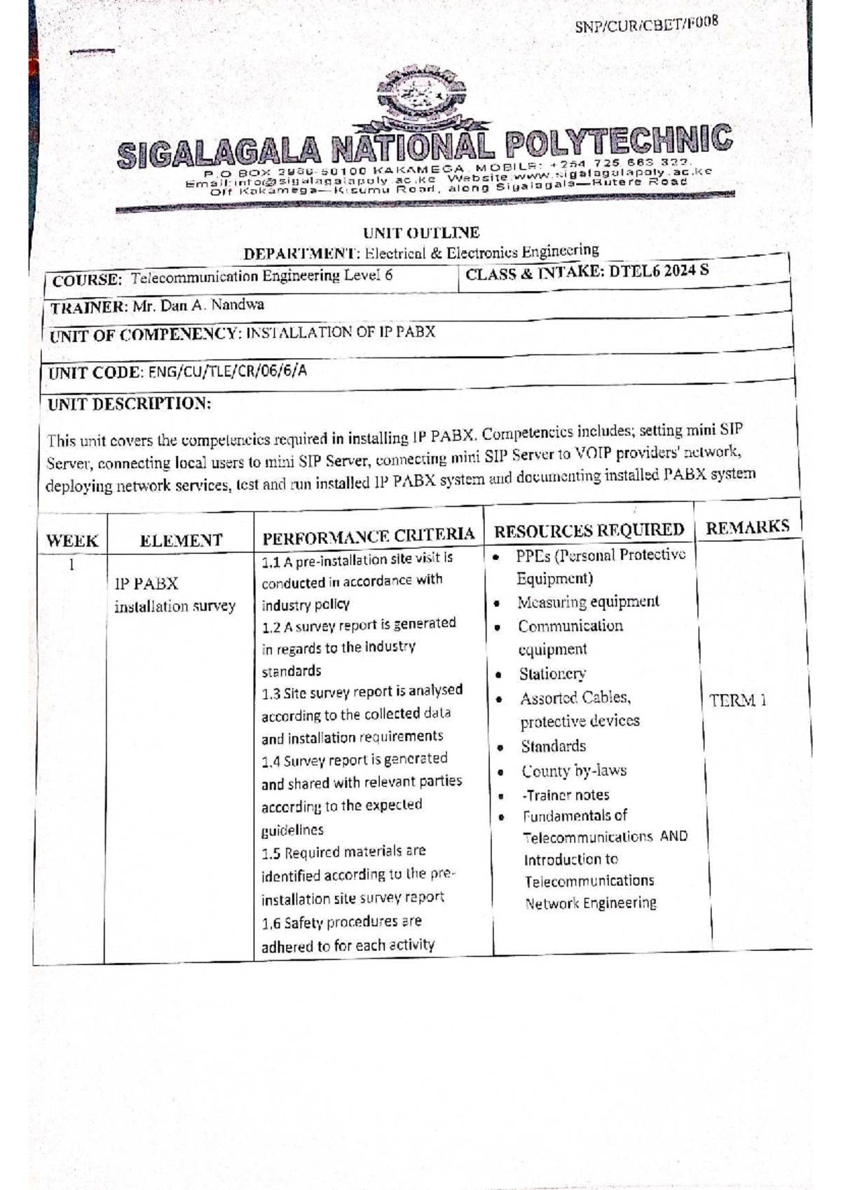 IP PABX Installation Unit Outline - DTEL6 2024 S - Studocu