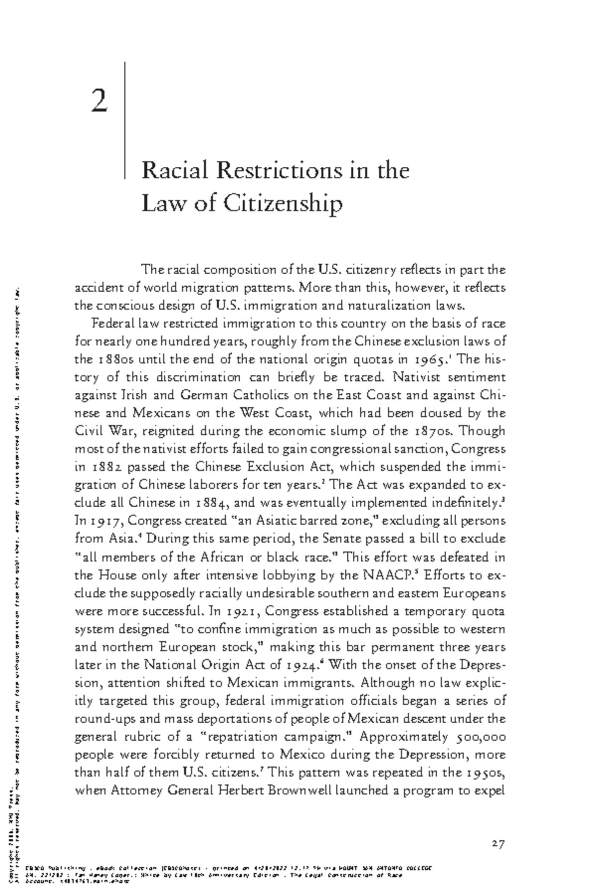 Racial Restrictions in U.S. Citizenship Law: Historical Overview and ...