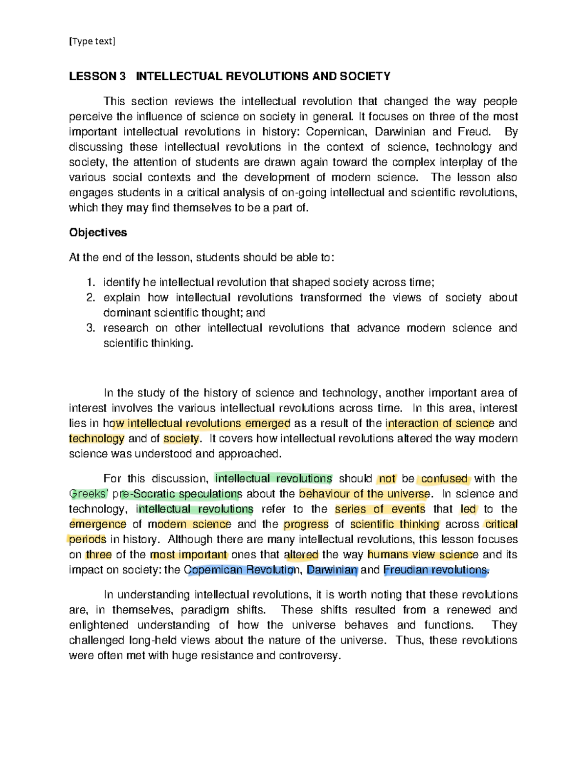 MODULE 1: LESSON 3 & 4 - INTELLECTUAL REVOLUTIONS & PHILIPPINE SCIENCE ...