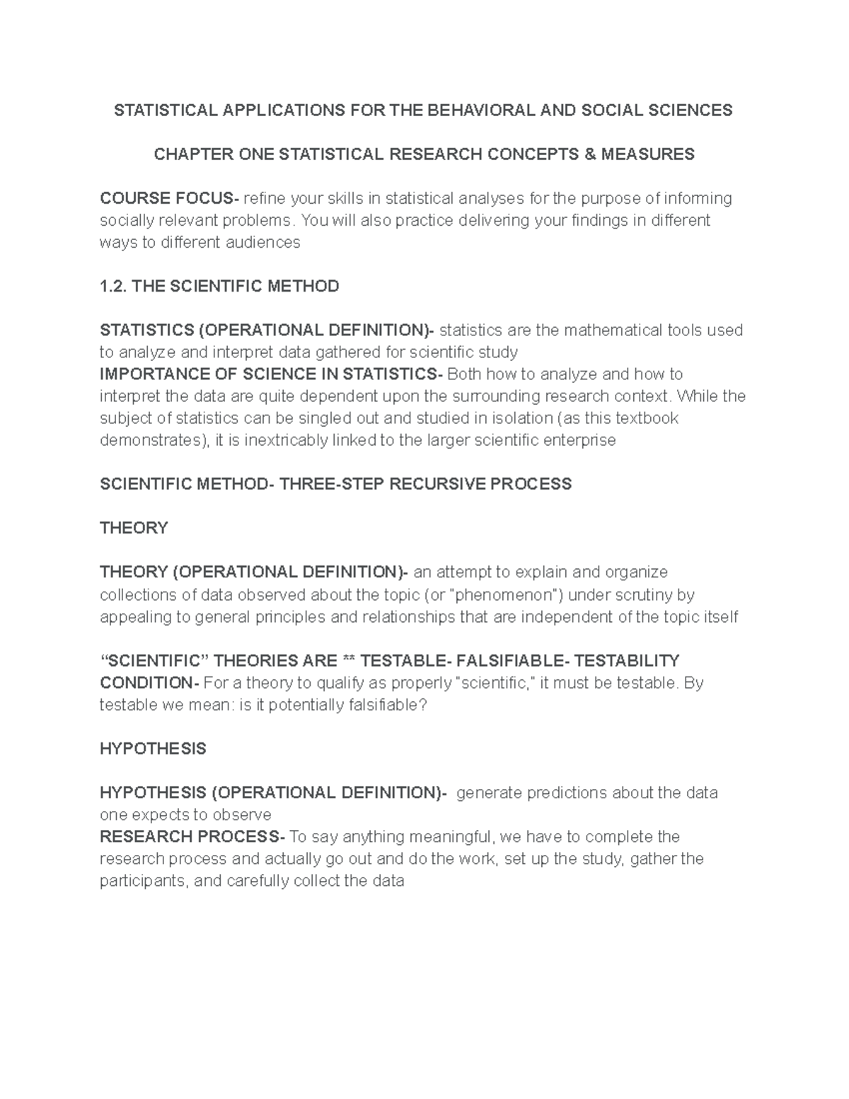 Statistical Applications in Behavioral & Social Sciences: Chapter 1 ...