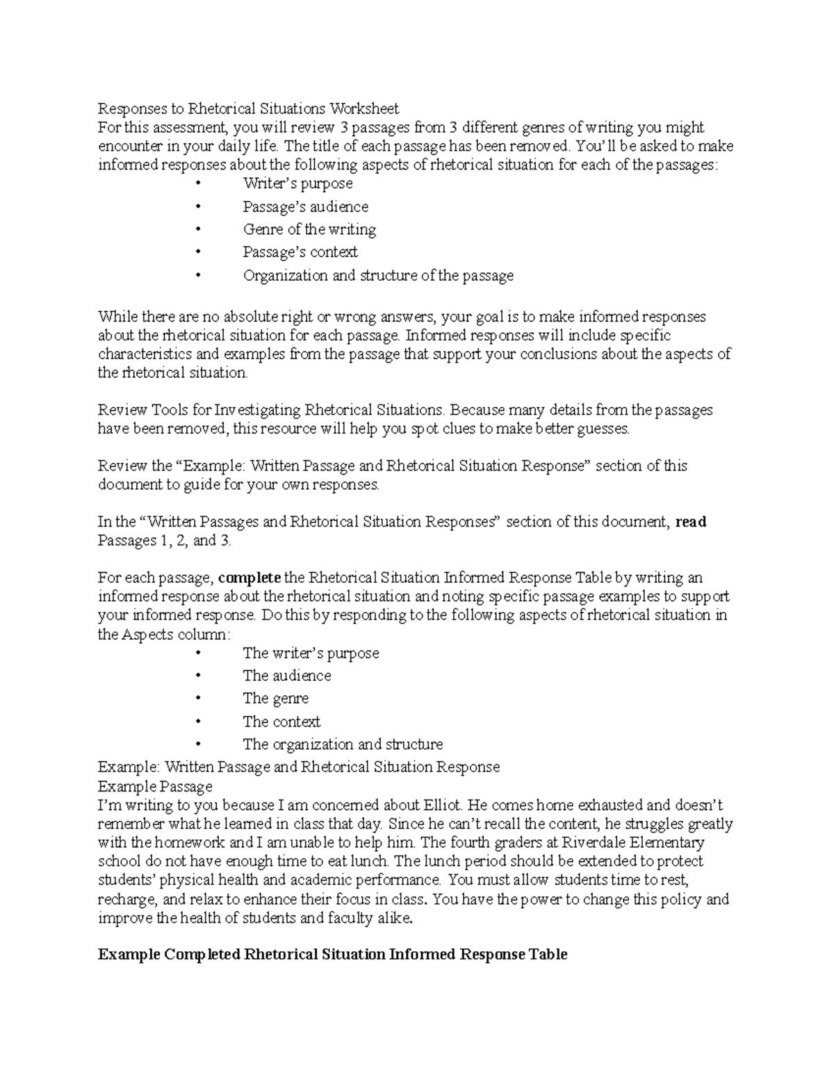 Eng110 v3 Week 2 Rhetorical Situations Worksheet Responses - Studocu