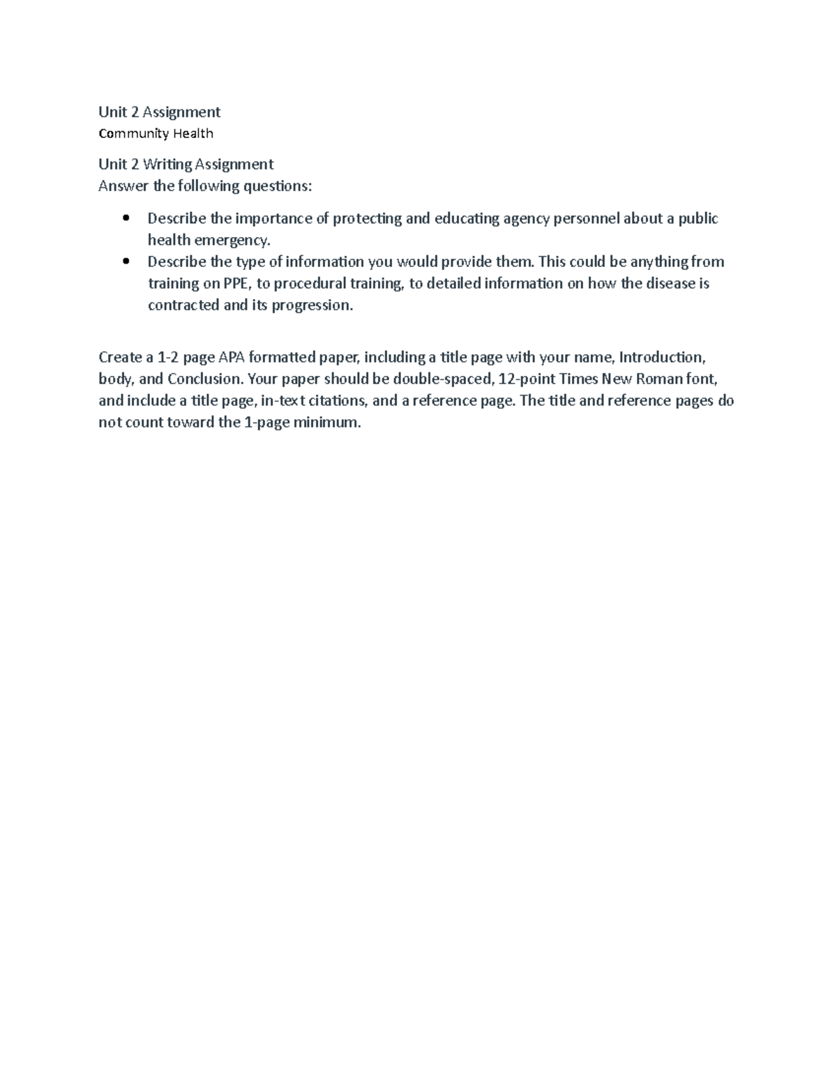 Unit2Assignment Community Health - Unit 2 Assignment Community Health ...