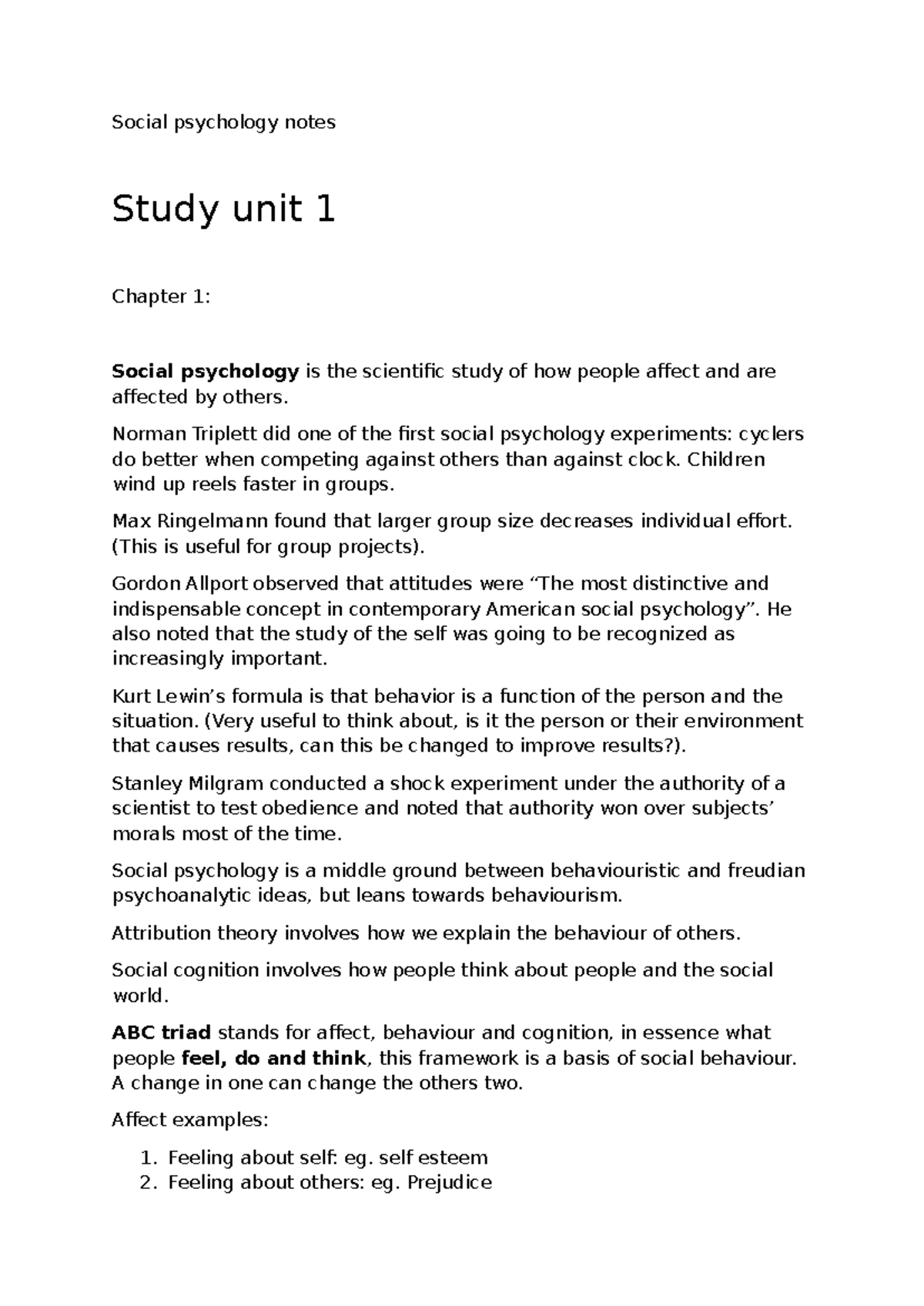 Social psychology notes - Social psychology notes Study unit 1 Chapter ...
