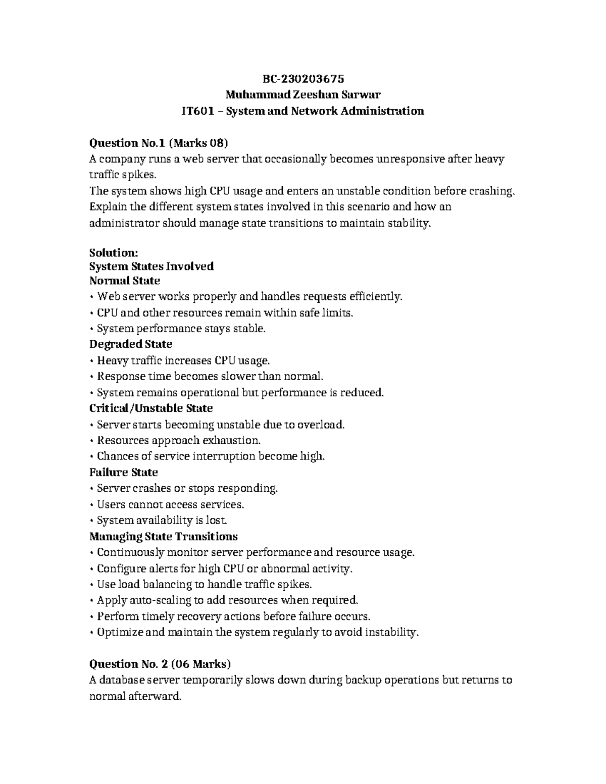 IT601 System & Network Admin: Managing Server States & Stability - Studocu