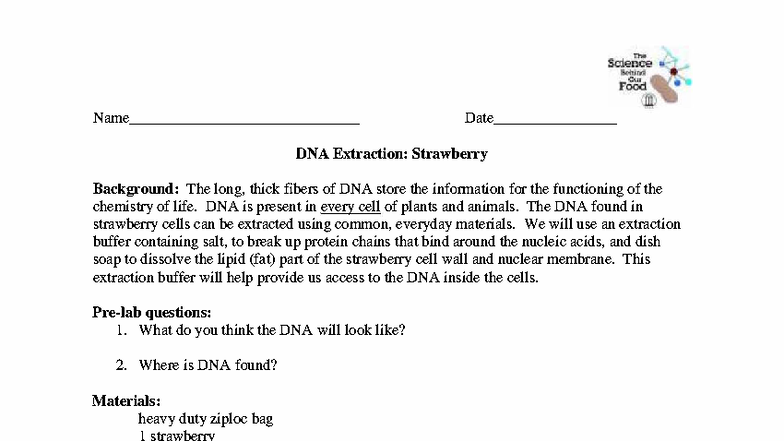 Lab 3 - DNA Extraction from Strawberries: Procedure & Observations ...