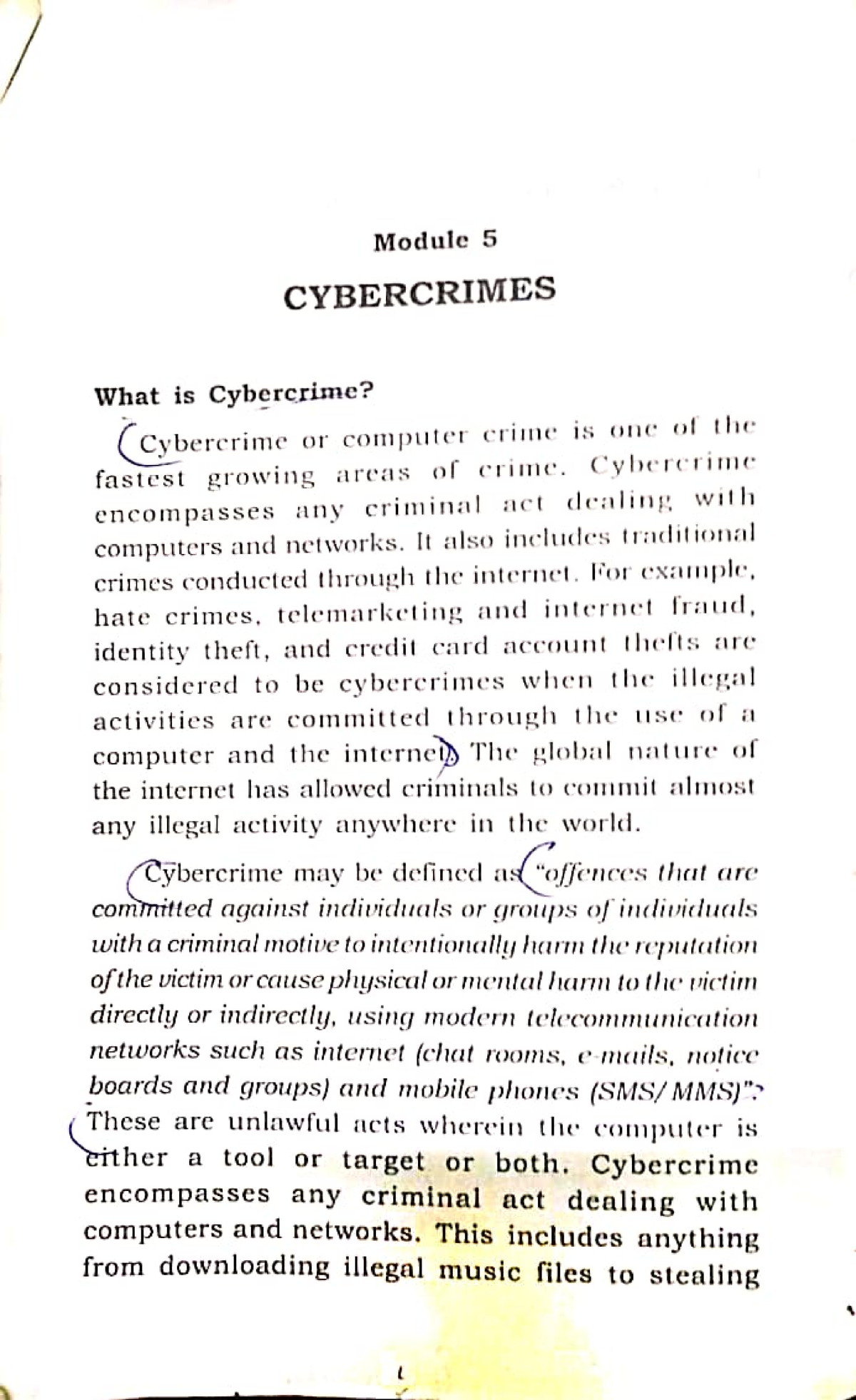 Informatics and cyber law module 5 - Module 5 CYBERCRIMES What is ...
