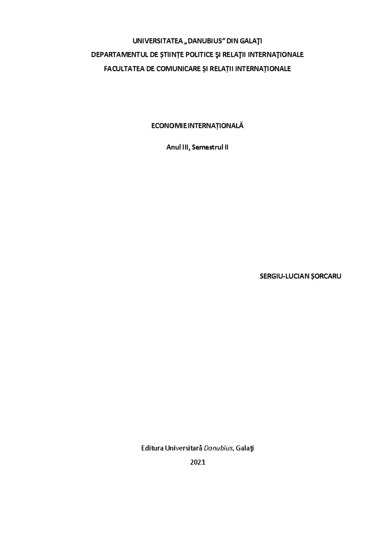 IF Economie Internațională - Suport de Curs 2021 - Studocu