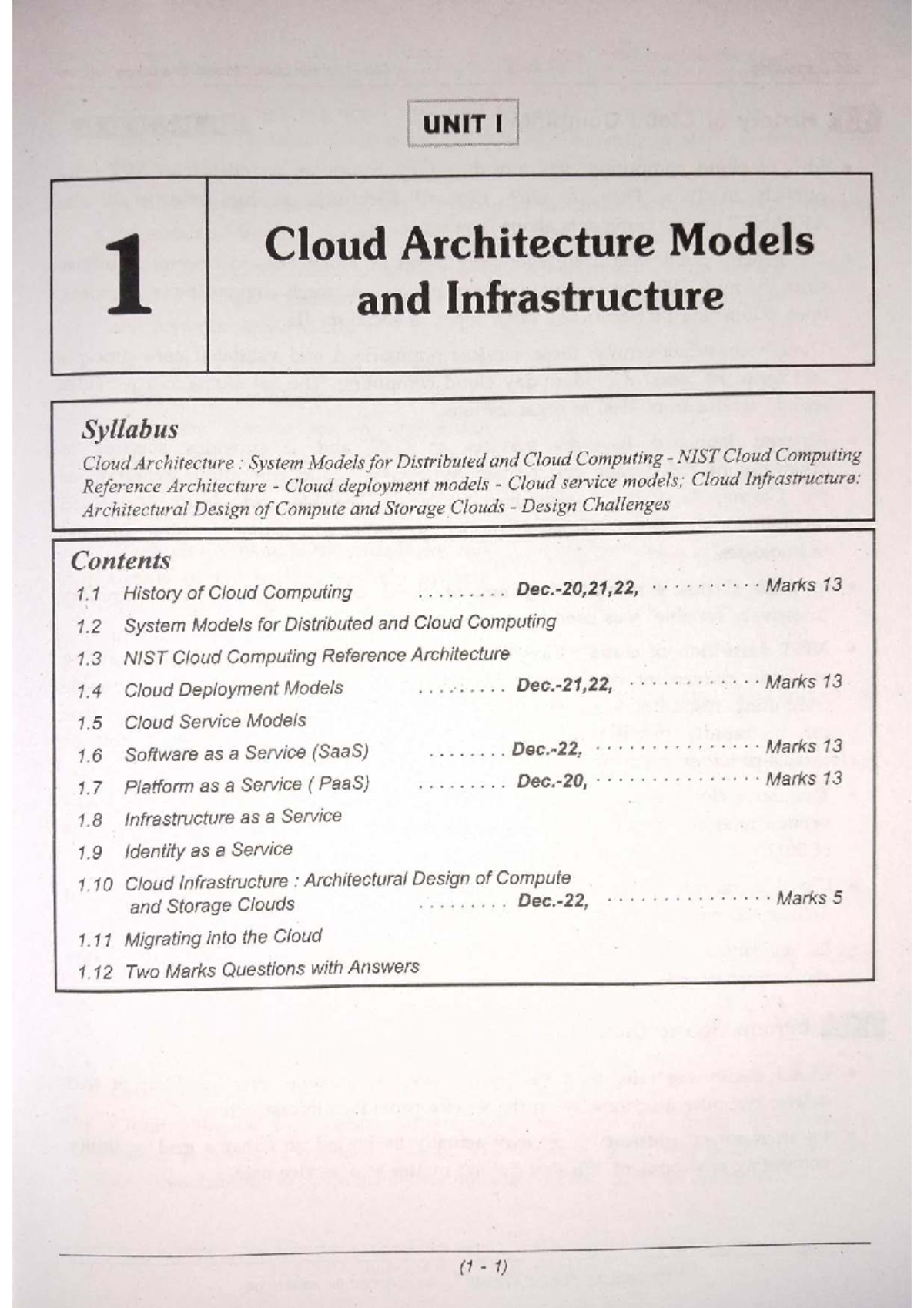 Cloud Computing Unit I: Architecture Models & Infrastructure Overview - Studocu