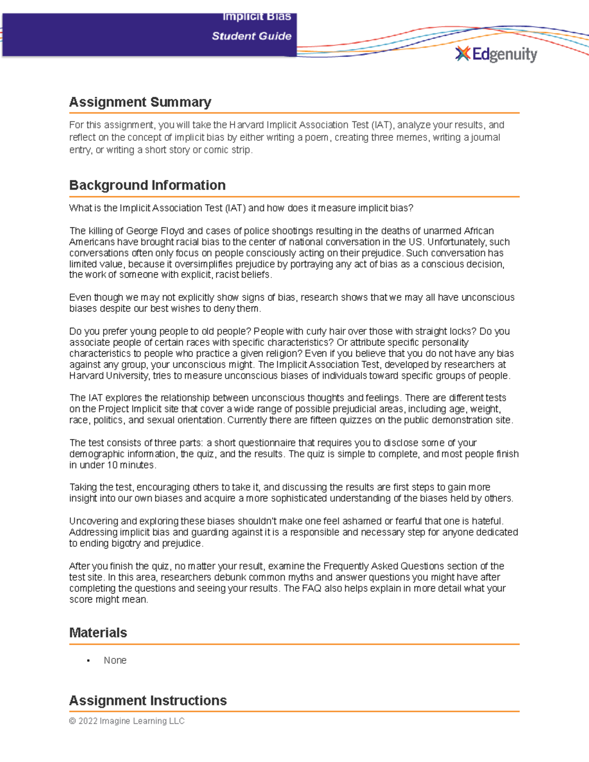 Project Implicit Bias IAT Analysis and Reflection Guide Final - Studocu