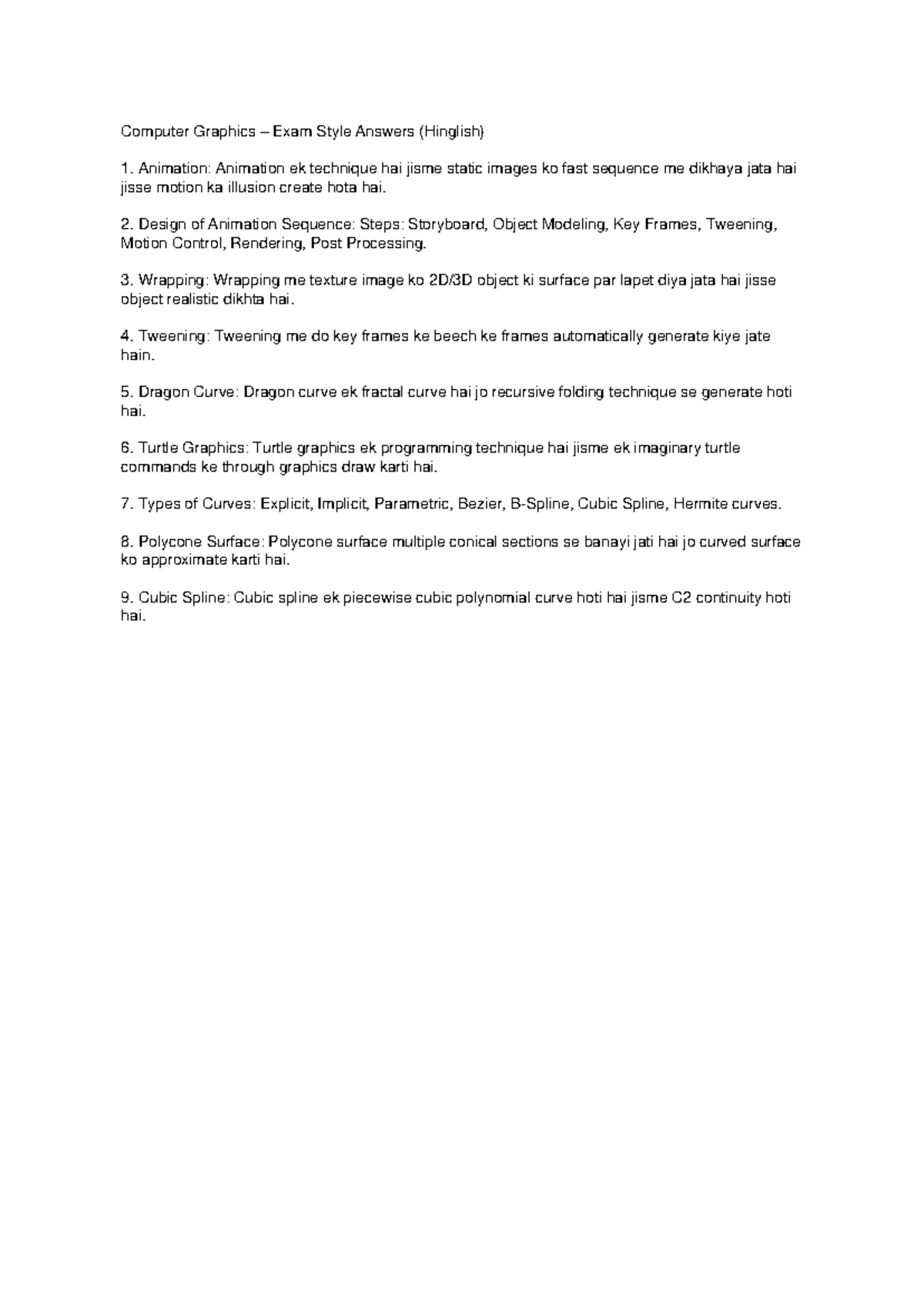 Computer Graphics Exam Style Answers (Hinglish) - Studocu