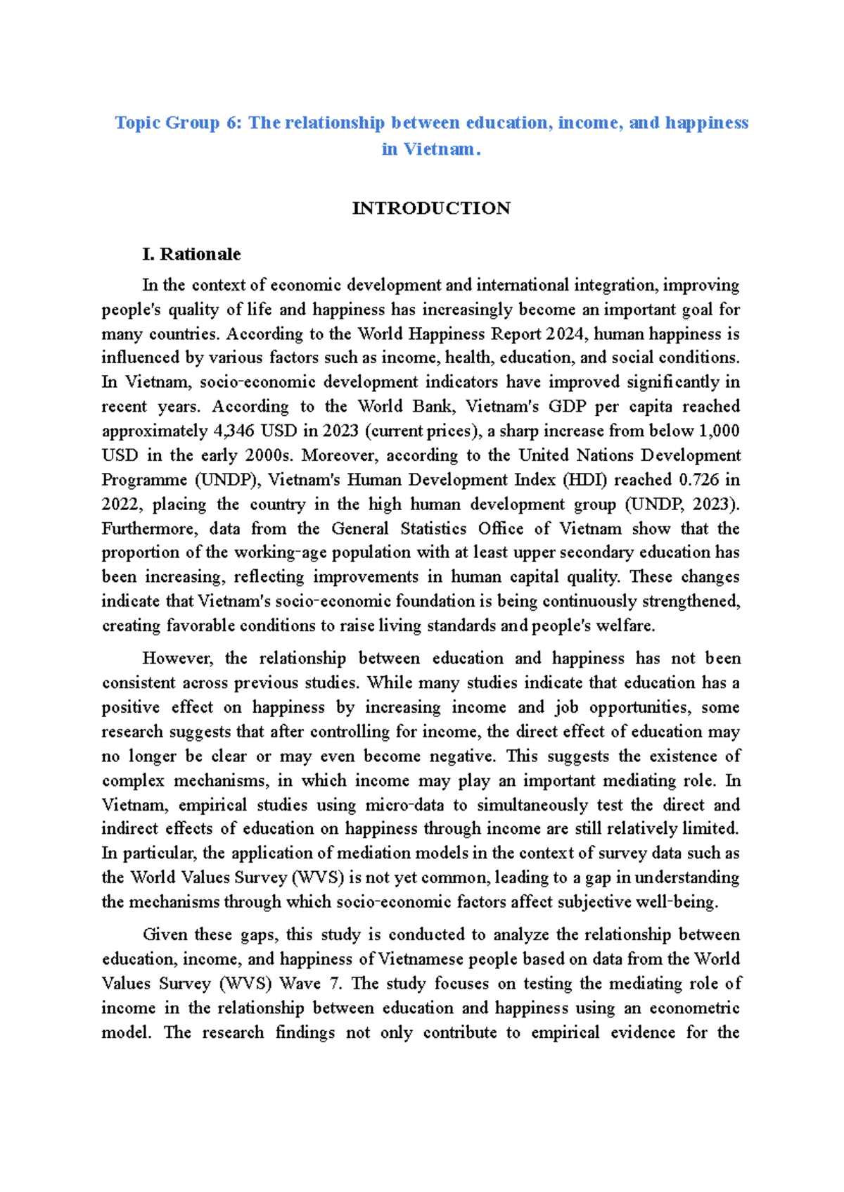 Group 6: Education, Income, and Happiness in Vietnam - A Study Analysis ...