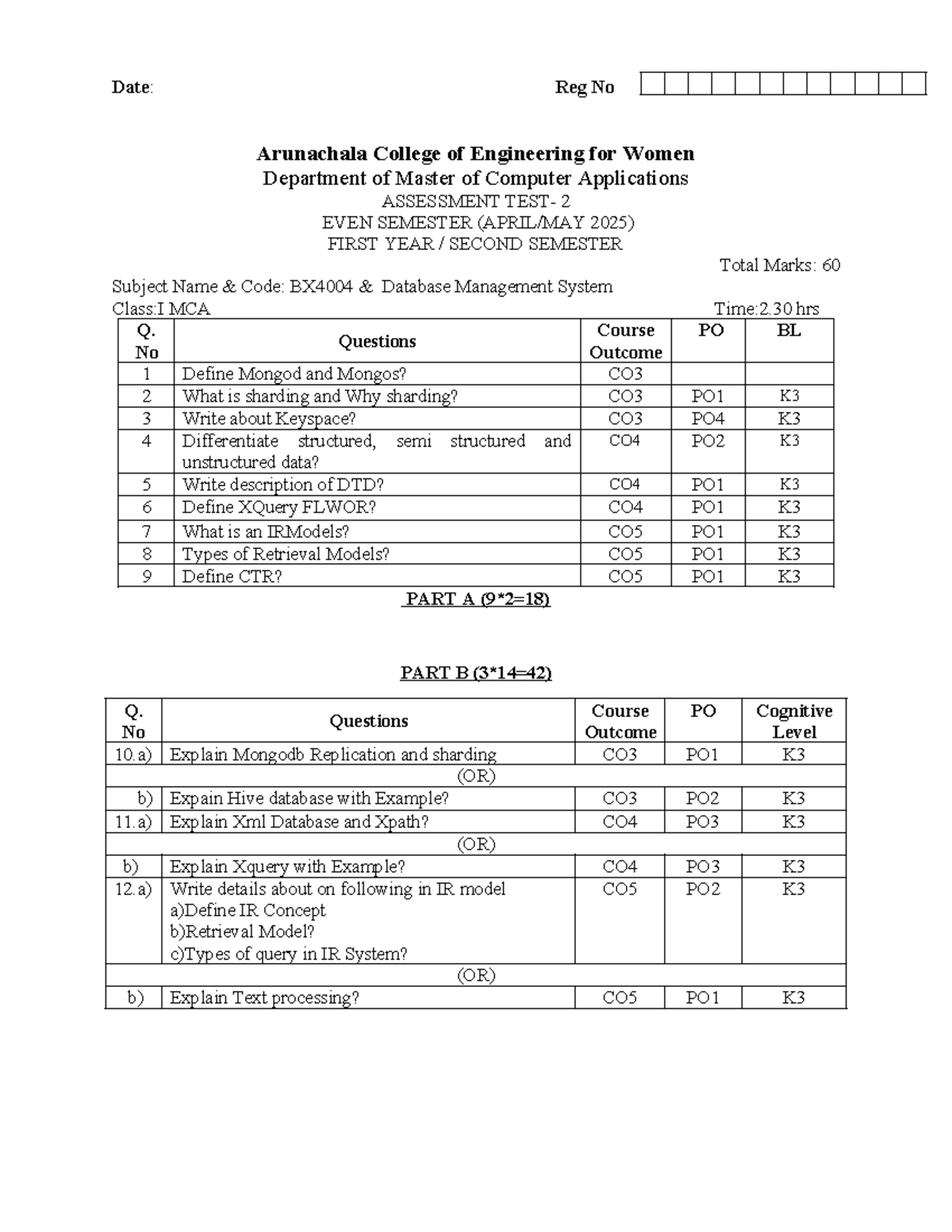 Assessment 2: Database Management System (BX4004) - MCA 1st Year Even Sem 2025 - Studocu