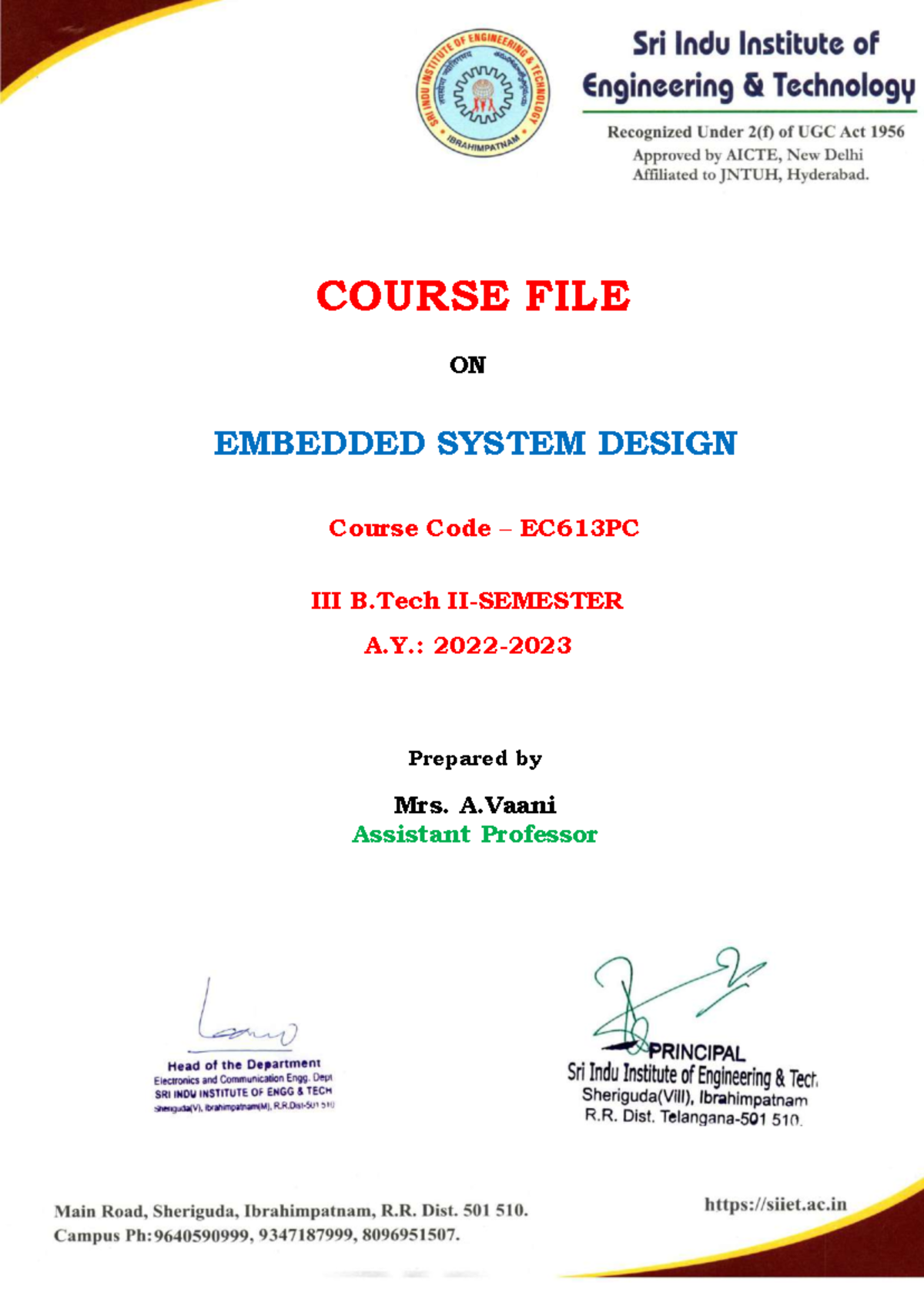 Embedded- System- Design - dfadsfdfsddsfsdfsdfsd COURSE FILE ON EMBEDDED SYSTEM DESIGN Course ...