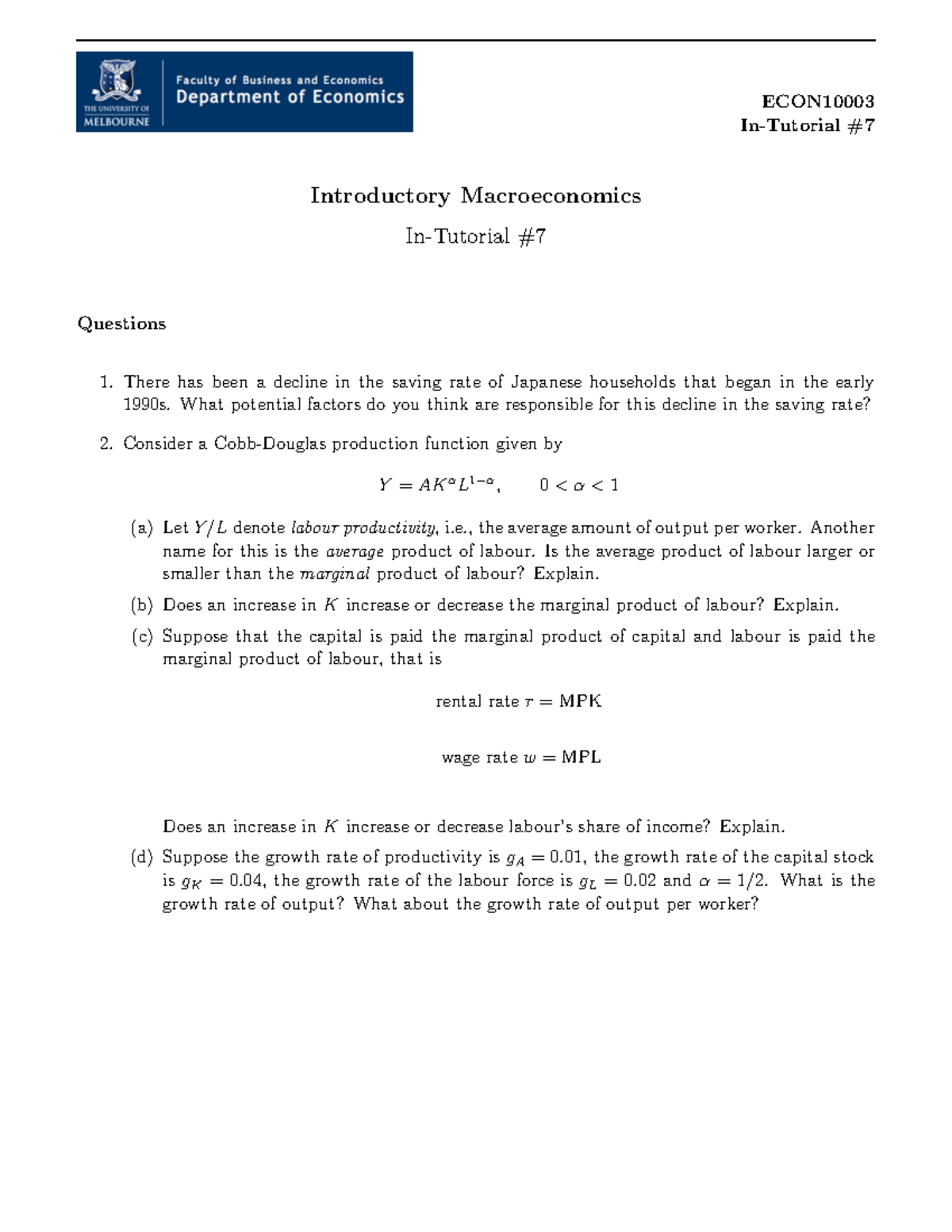 ECON 101: In-Tutorial Task 7 - Macroeconomics Questions and Concepts ...