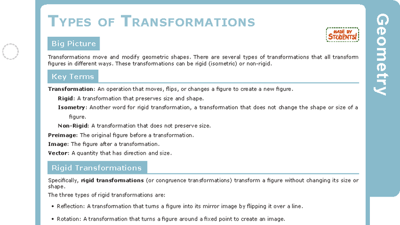 Types of Transformations in Geometry: Study Guide for Students - Studocu