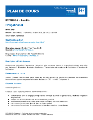 Note de cours propre - Obligation 3 Cours 1 Extinction de l’obligation – art. 1671 C.c. Il n’y a ...