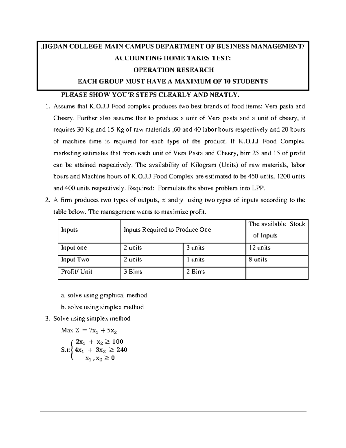 Jigdan operation research - JIGDAN COLLEGE MAIN CAMPUS DEPARTMENT OF ...