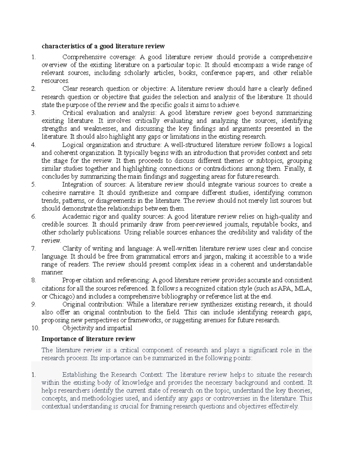 Characteristics of a Good Literature Review: A Comprehensive Guide ...