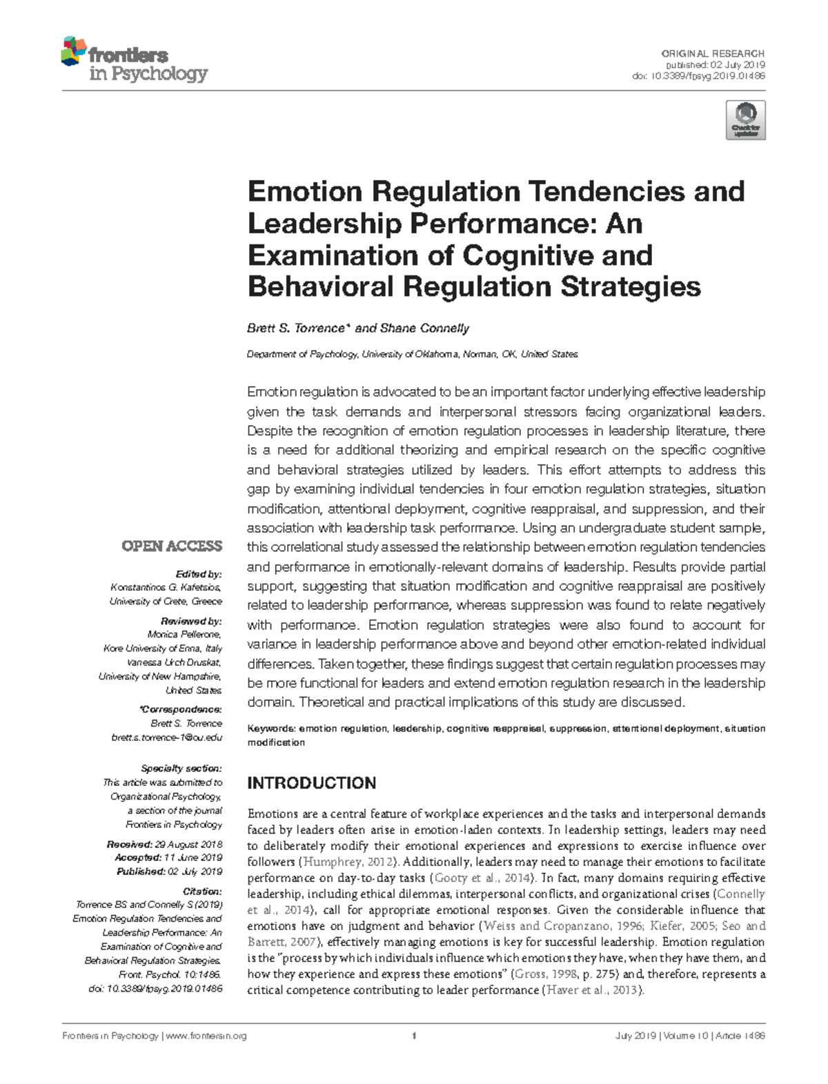 Emotion Regulation Strategies and Leadership Performance: Insights from ...