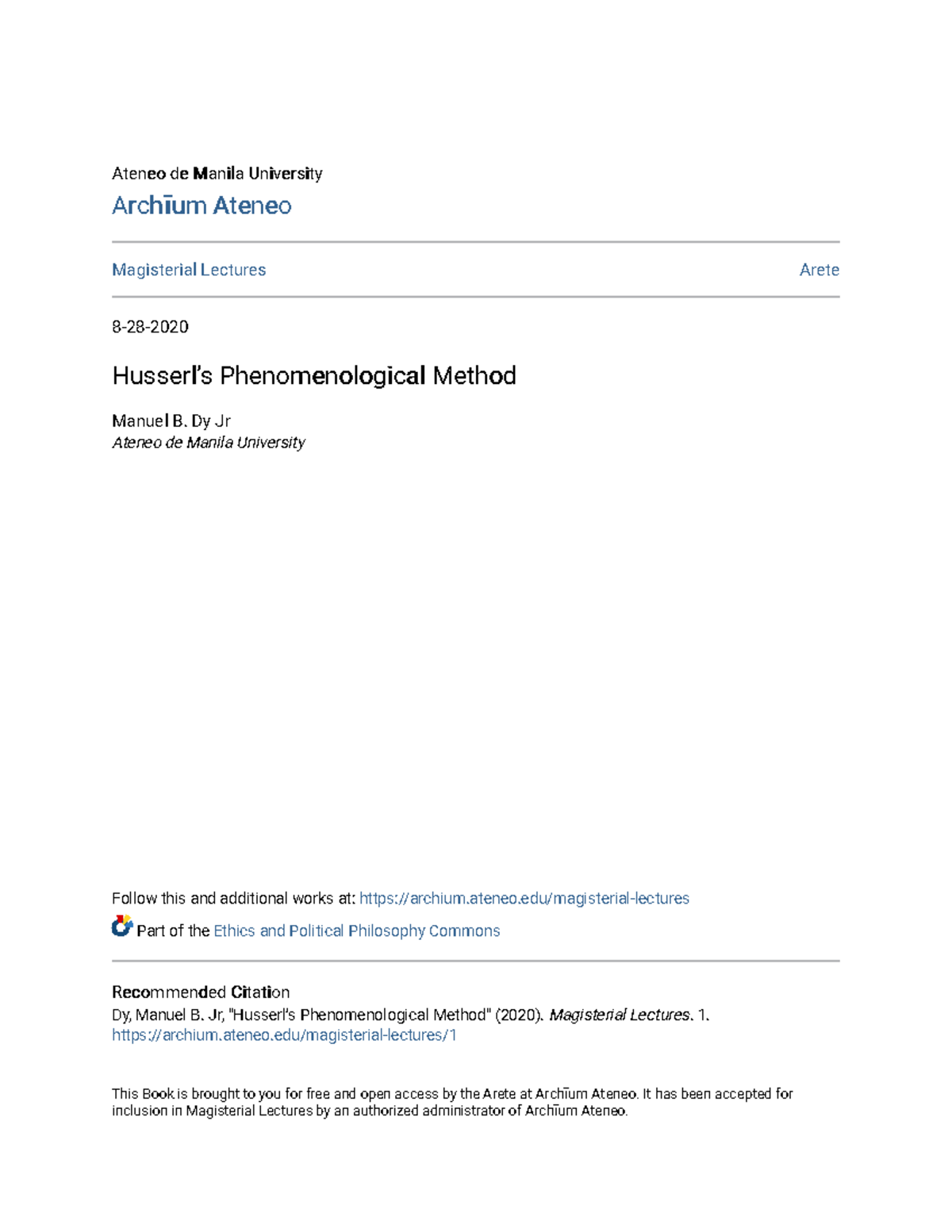 Husserl s Phenomenological Method - Ateneo de Manila UniversityAteneo ...