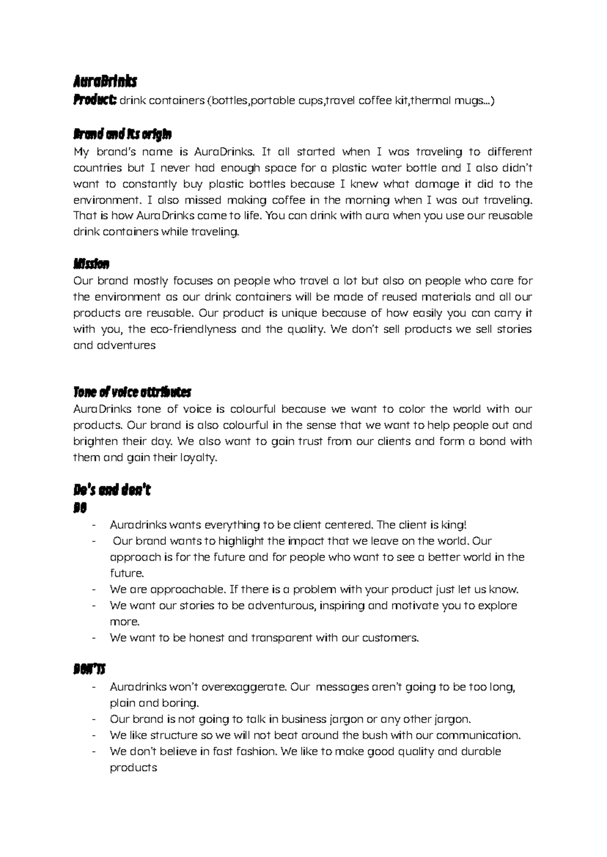 Final Assignment: Copywriting for AuraDrinks Brand Strategy - Studocu