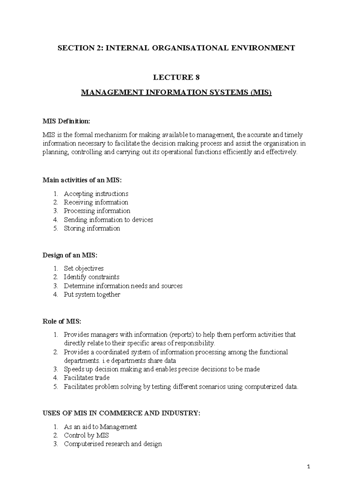 MIS Lecture 8: Understanding Management Information Systems - Studocu