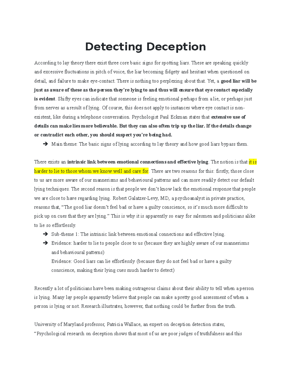 Detecting Deception: Insights from Lay Theory and Research - Studocu