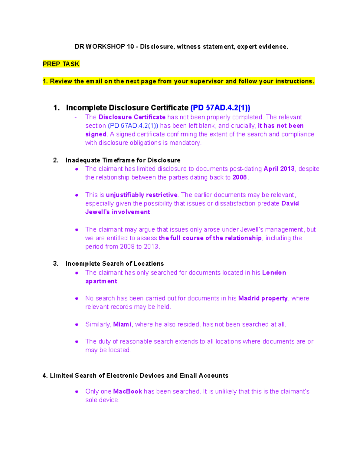 DR WS 10 - Disclosure Issues, Witness Statements & Expert Evidence ...