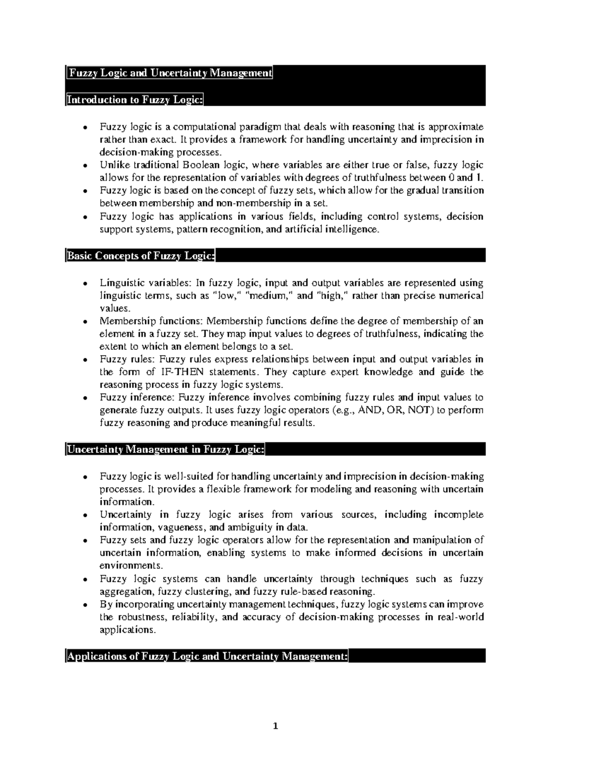 AI-Lecture 3: 50 MCQs on Fuzzy Logic & Uncertainty Management - Studocu