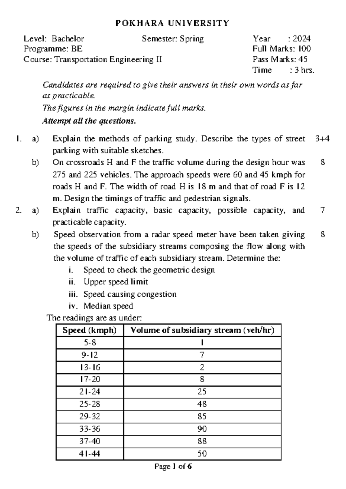 Transportation Engineering II (BE) Spring 2024 Exam Notes - Studocu