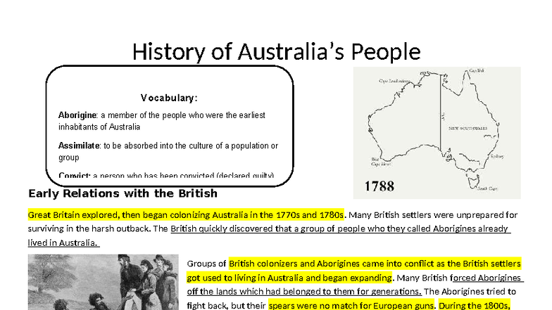 History of Australian Aborigines and British Colonization (HIST 59A ...