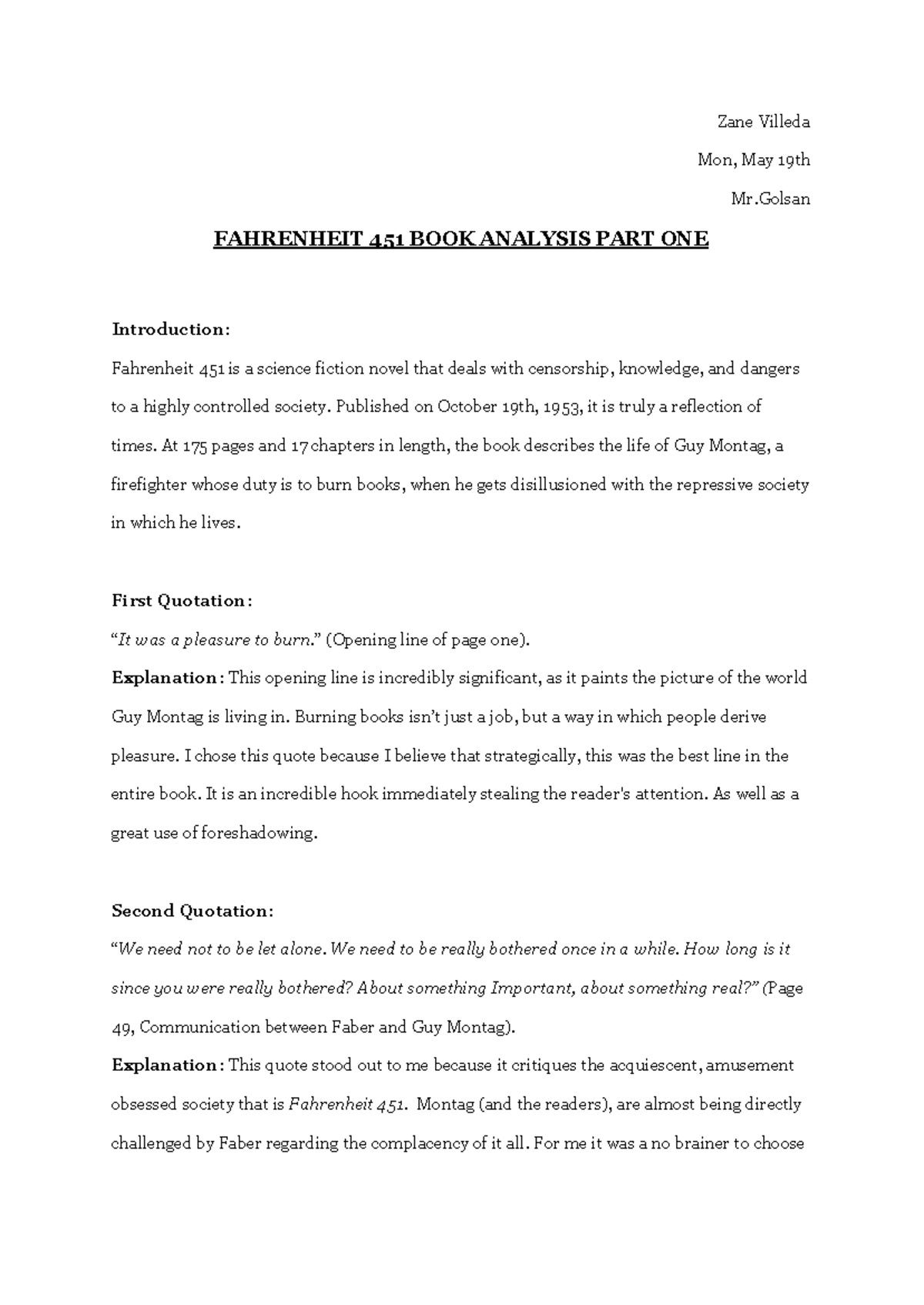 Fahrenheit 451 Book Analysis: Key Quotes & Insights (Part 1) - Studocu